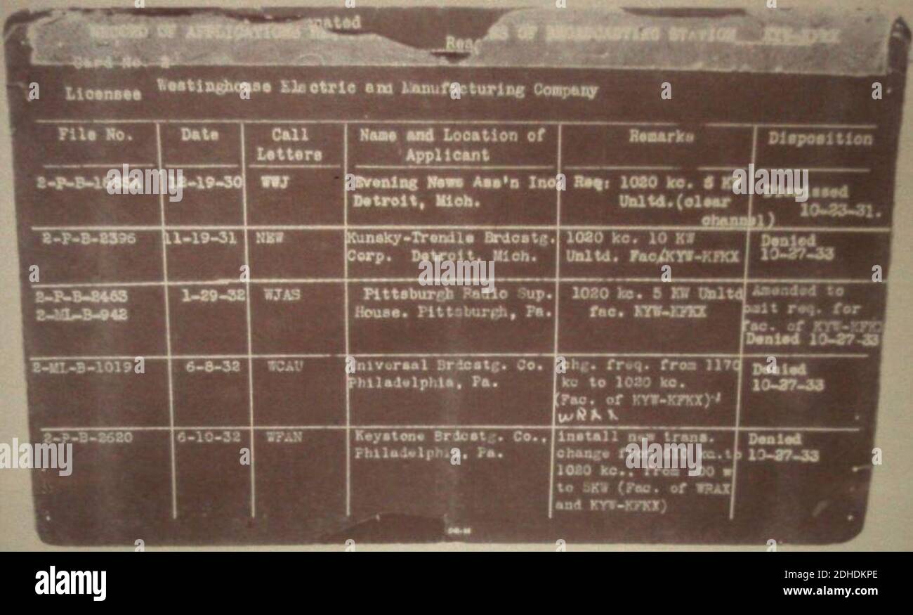 KYW-KFKX FCC History Card (PDF) competing applications card number 2 ...