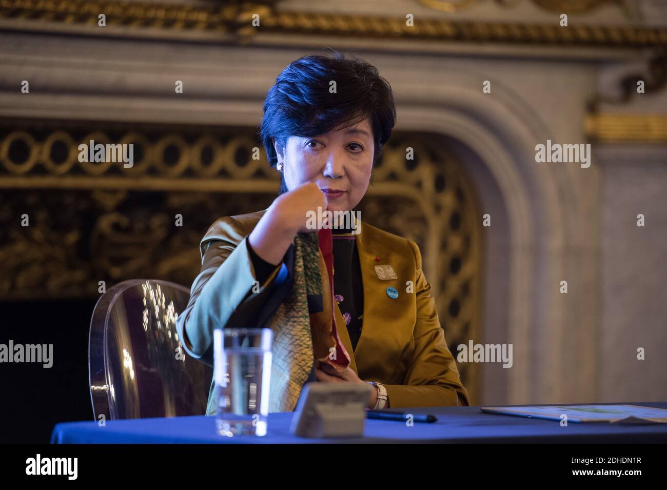 Party of Hope leader and Tokyo governor Yuriko Koike speaks during ...