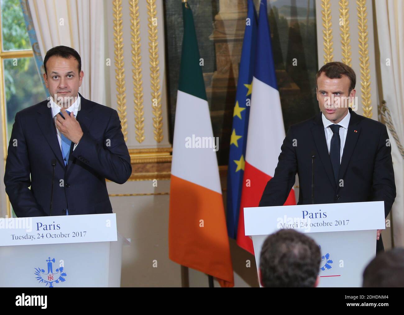 French President Emmanuel Macron and Irish Prime Minister Leo Varadkar ...