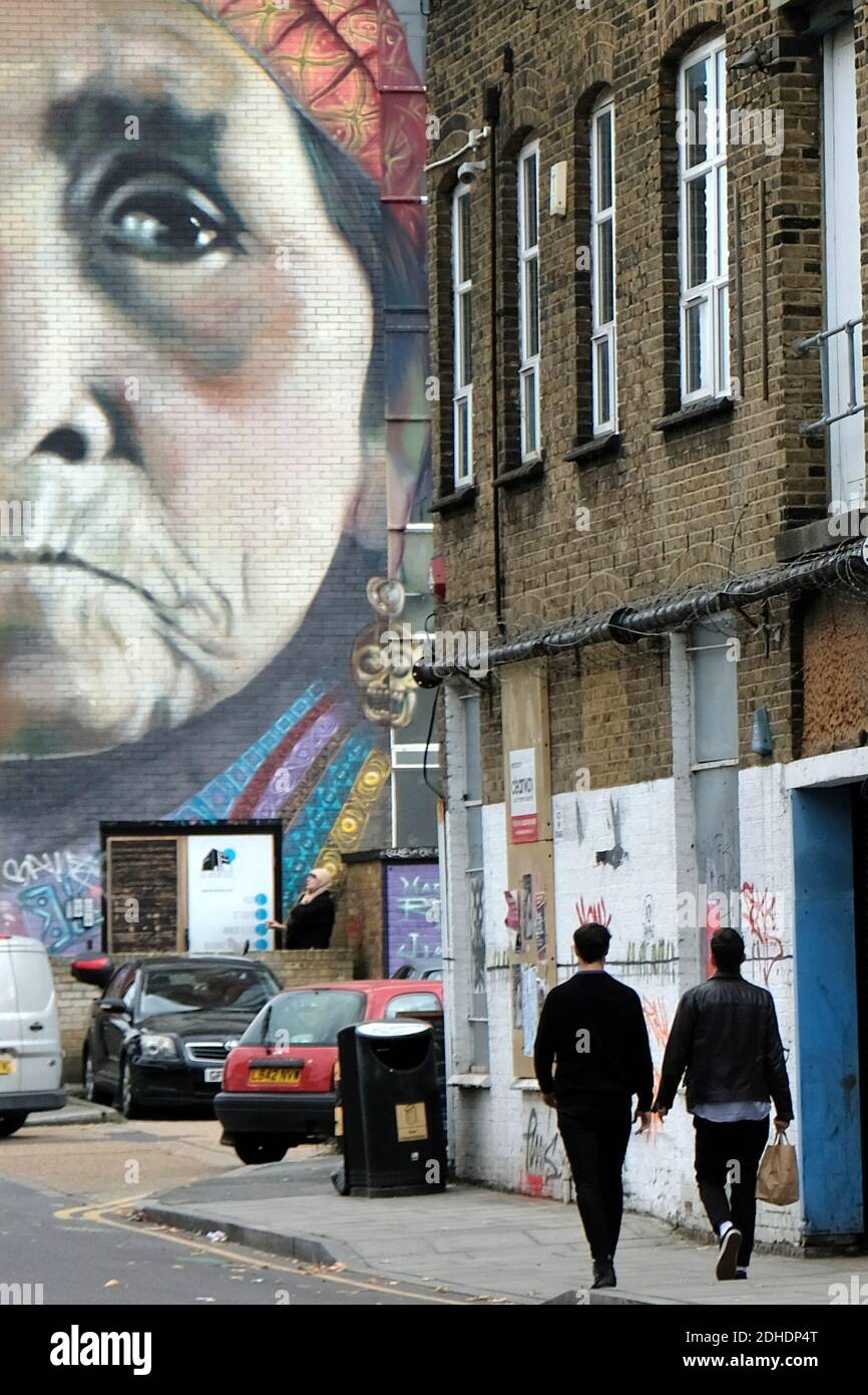 Street Art seen in the streets of eastern London, England on October 13 ...