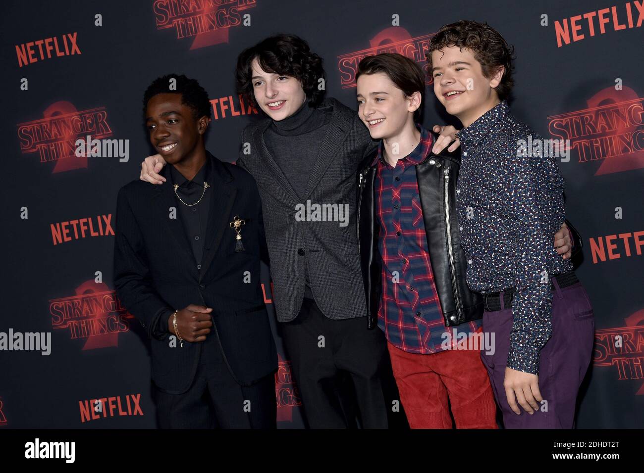 Caleb McLaughlin, Finn Wolfhard, Noah Schnapp, and Gaten Matarazzo attend the Premiere of ...