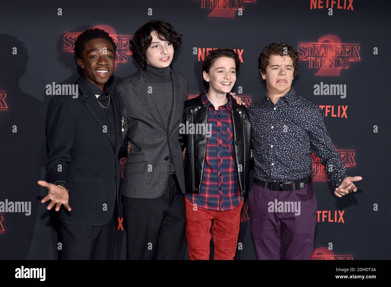 Caleb McLaughlin, Finn Wolfhard, Noah Schnapp, and Gaten Matarazzo attend the Premiere of ...