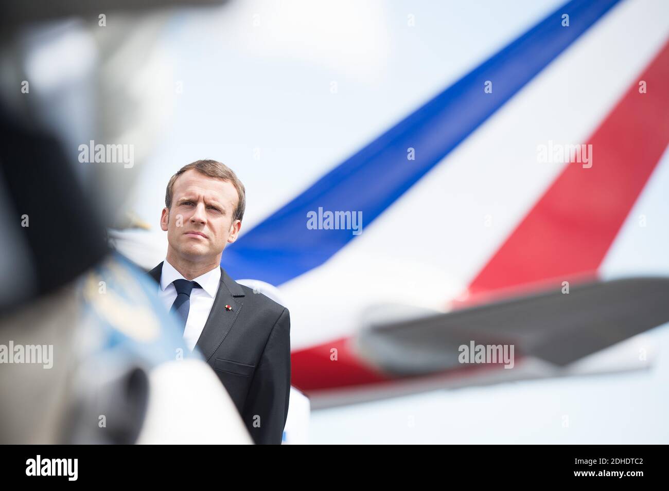 French President Emmanuel Macron, with french republic plane, arrives ...