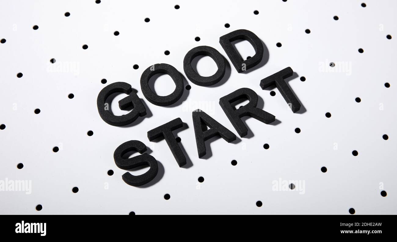 An inscription "Good start" written with black plastic letters, small ...