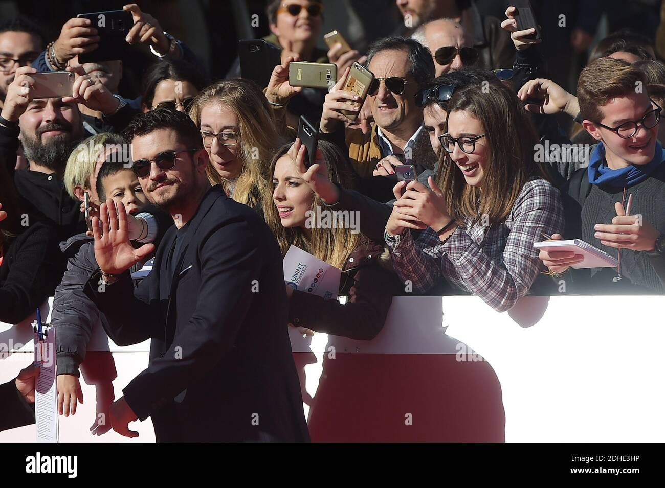 English actor Orlando Bloom walks a red carpet for the film 'Romans ...