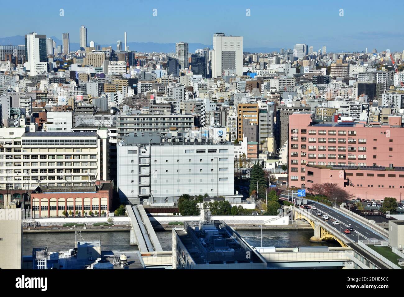 Aerial view of Tokyo city skyline taken from the hotel in Sumida city ...