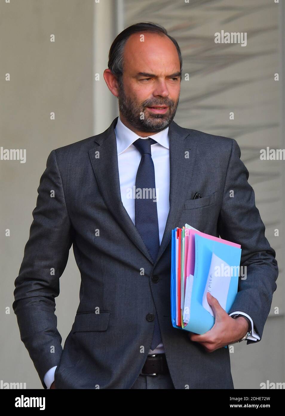 French Prime Minister Edouard Philippe leaving the Elysee Palace ...