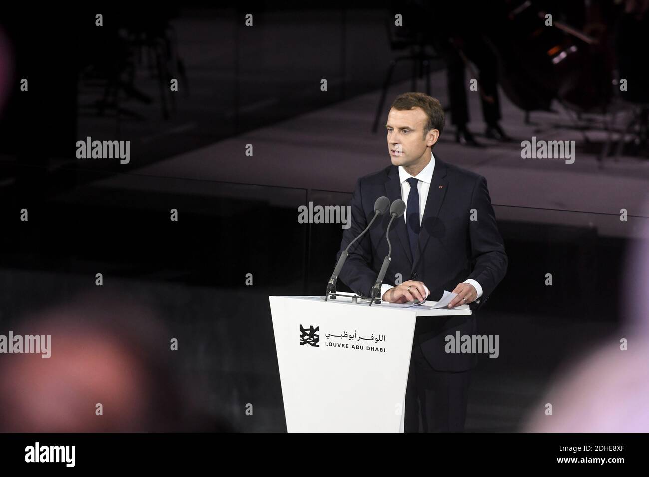 French President Emmanuel Macron delivers a speech during the opening ...