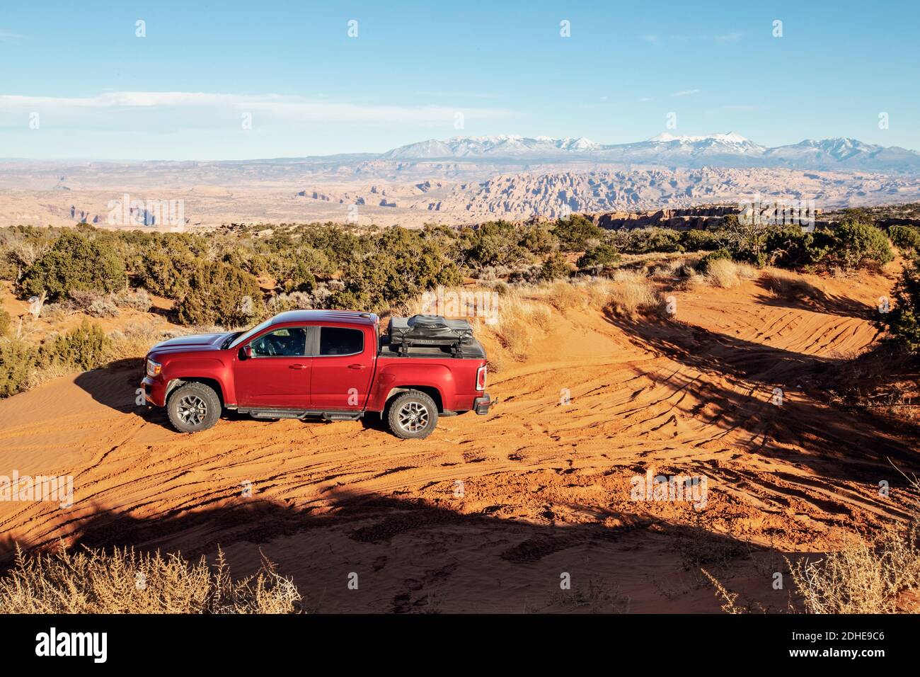Red overland pickup truck in sand desert near Moab Utah Stock Photo - Alamy