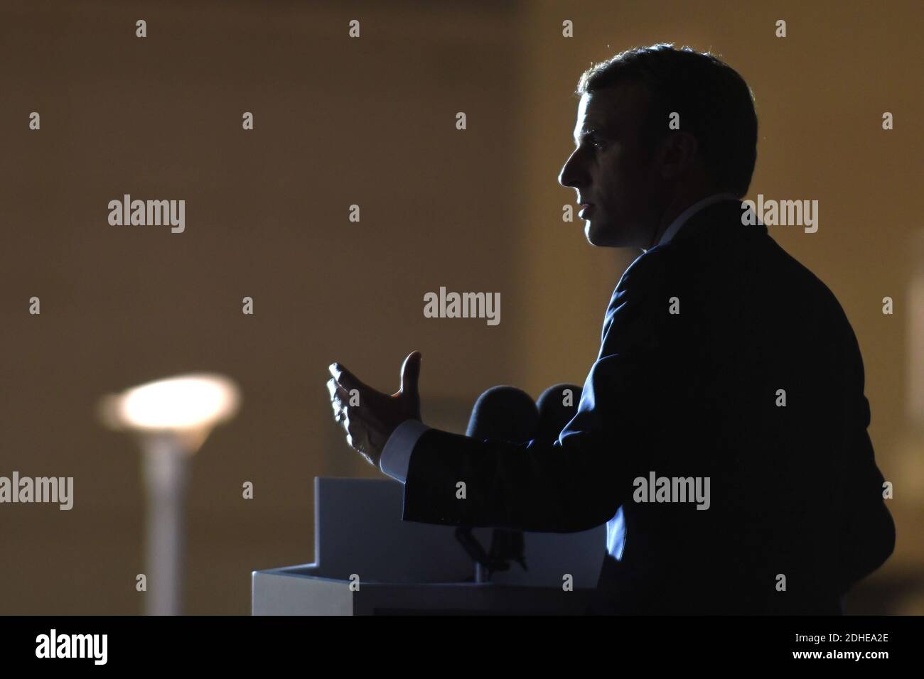 French president Emmanuel Macron during a speech to the French ...