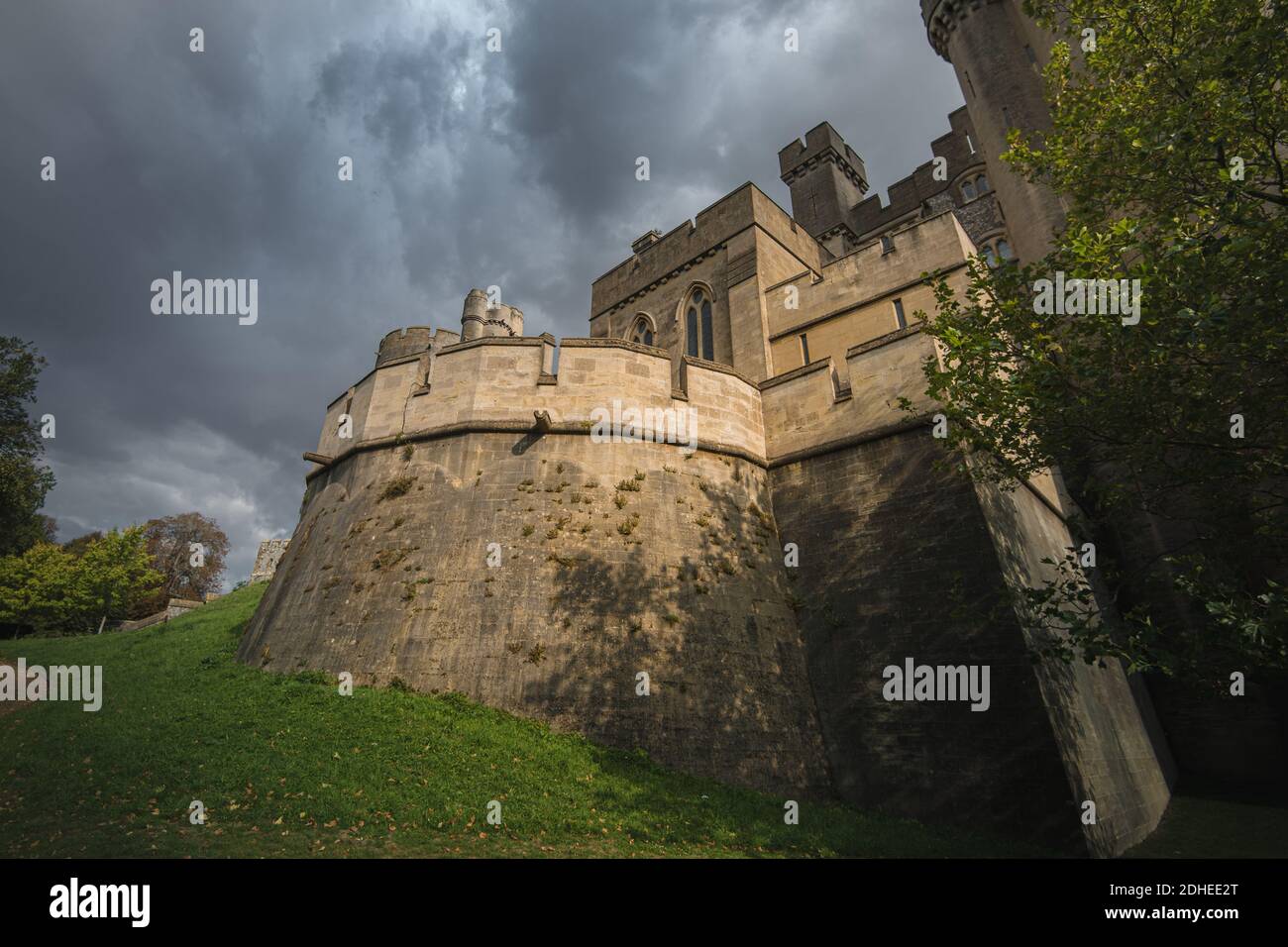 A low angle shot of the Arundel castle and cathedral surrounded by ...