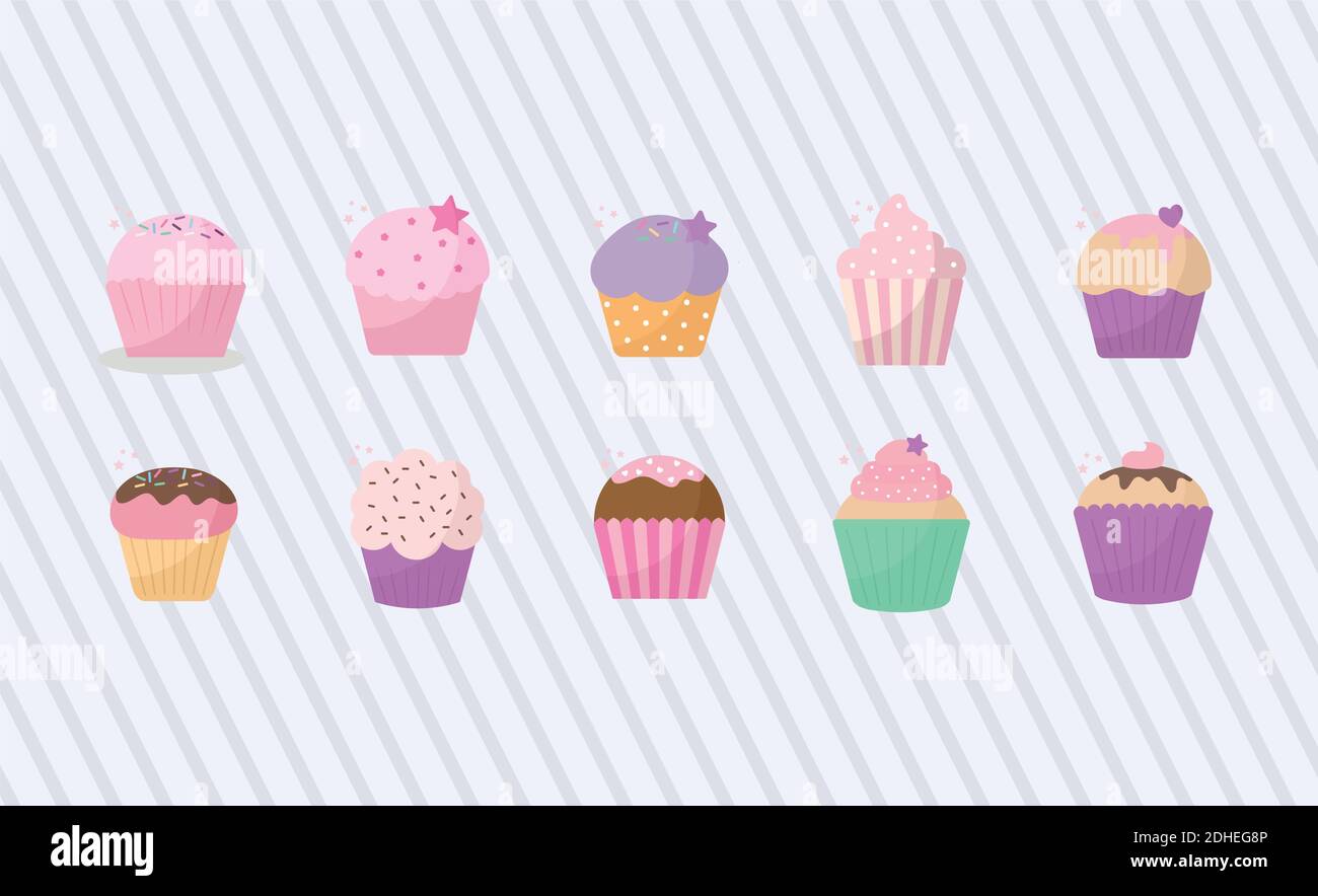 set of baked cupcakes icons Stock Vector Image & Art - Alamy