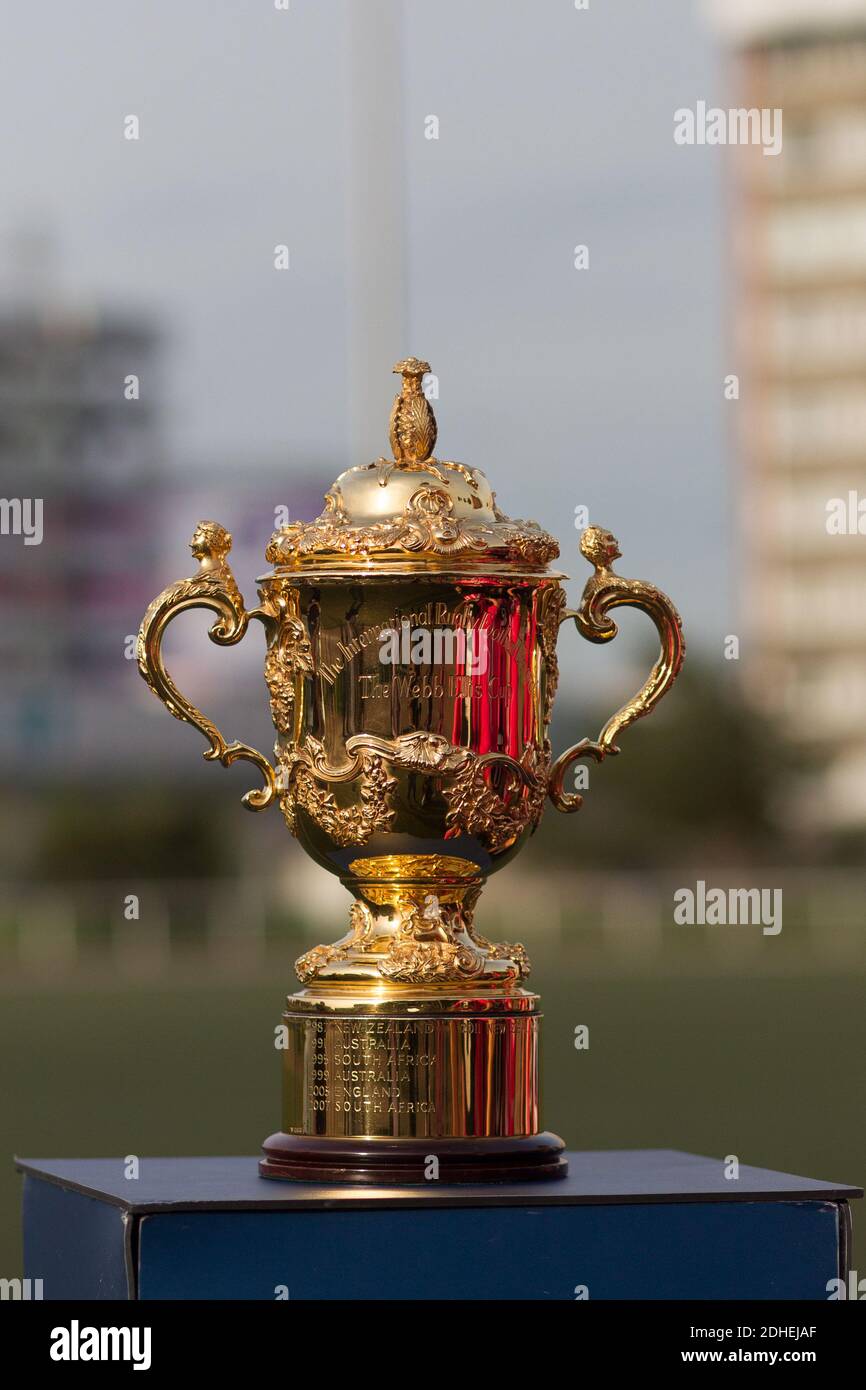 File picture of the Webb Ellis Cup seen at Bauder Stadium in Saint-Ouen ...
