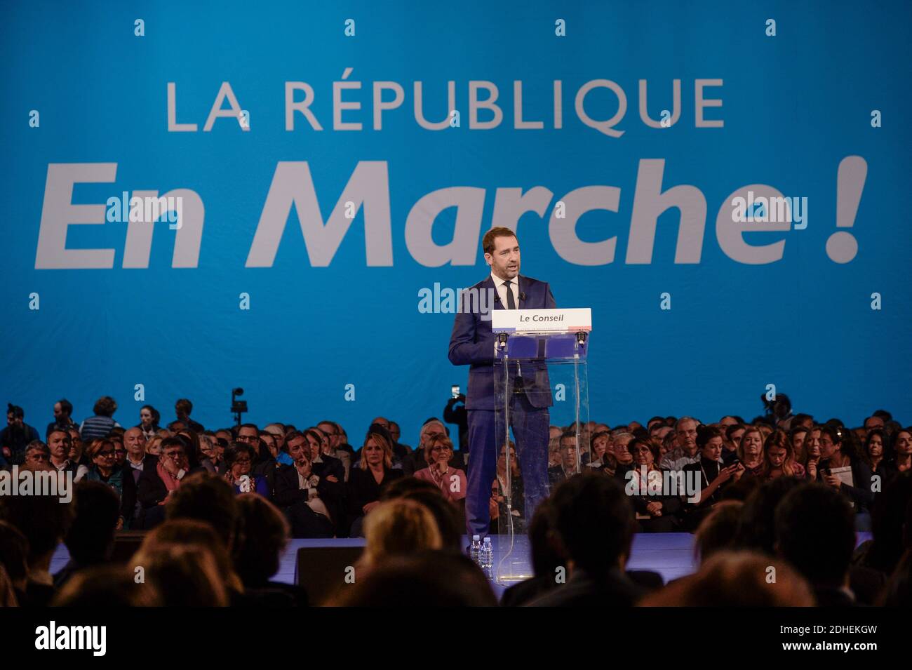 President of La Republique en Marche party Christophe Castaner delivers ...