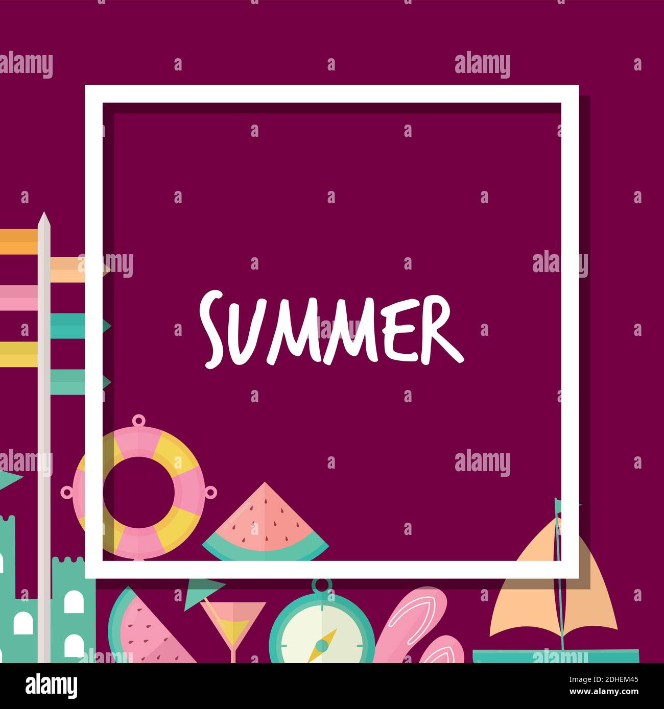 frame of summer icons with summer lettering Stock Vector Image & Art ...