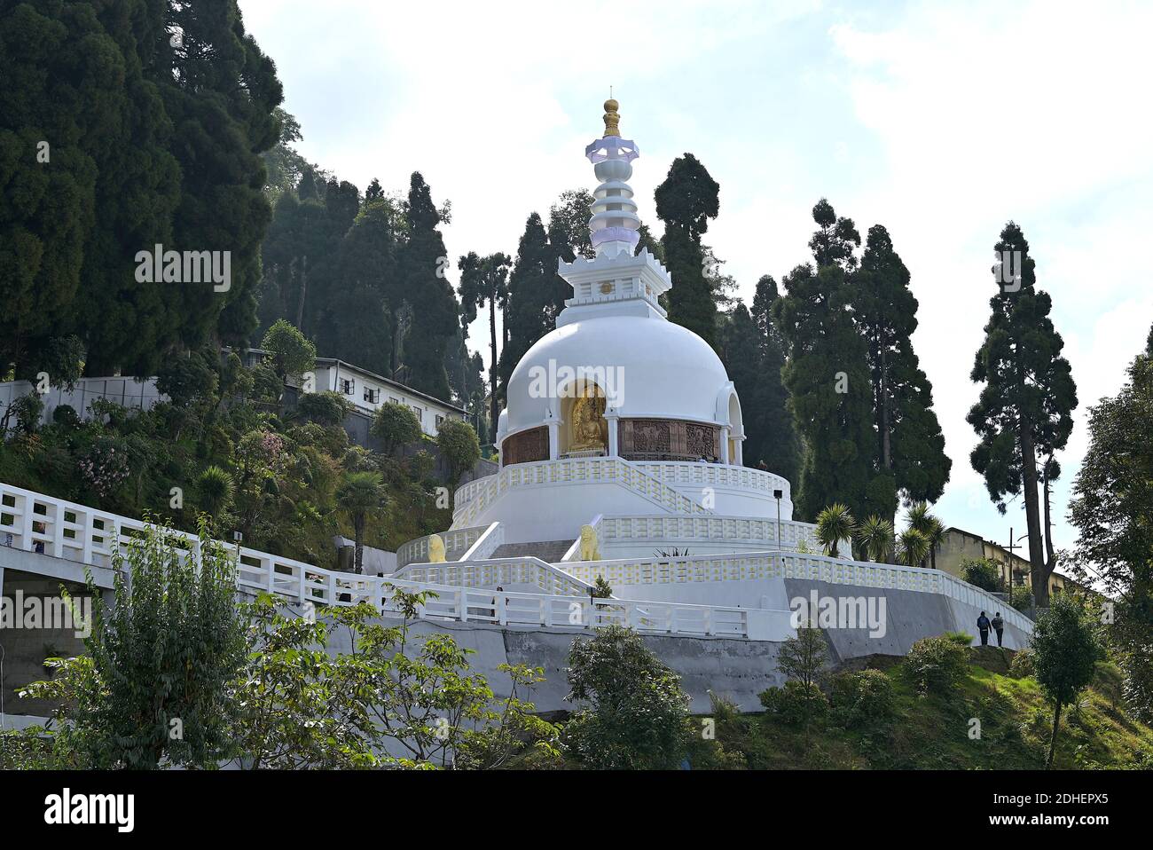 View of the Peace Pagoda, Darjeeling, a Buddhist stupa, built under the ...