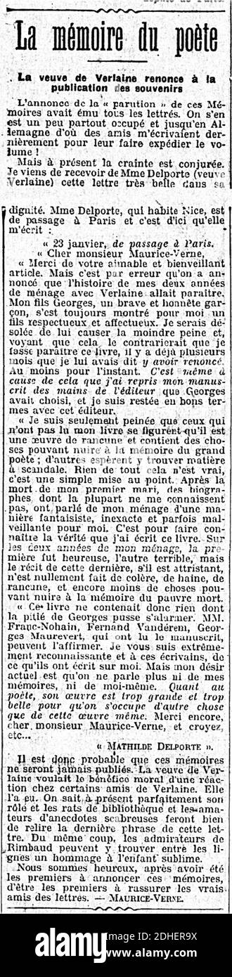 L'Intransigeant du 27 janvier 1914 - Lettre de Mathilde Delporte à ...