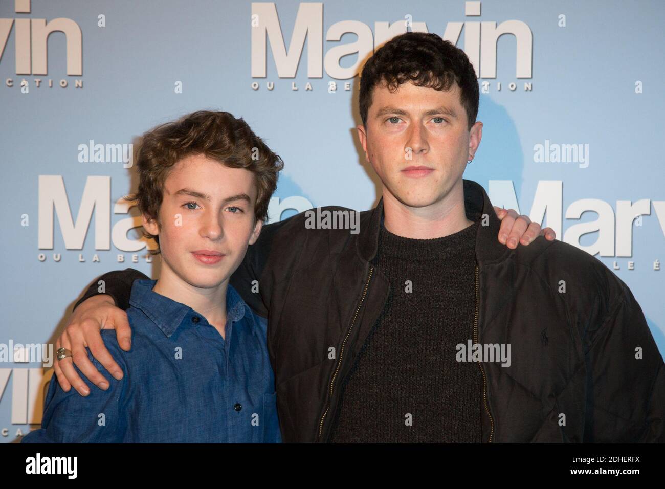 Jules Porier, Finnegan Oldfield arriving at 'Marvin' Paris film ...