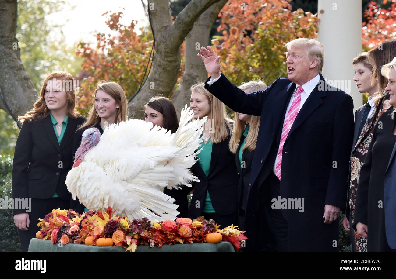 U.S President Donald Trump waves after he pardons "Drumstick ", the ...