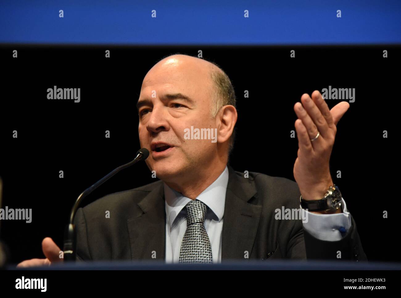Pierre Moscovici delivers a speech during the 100th French Mayors ...