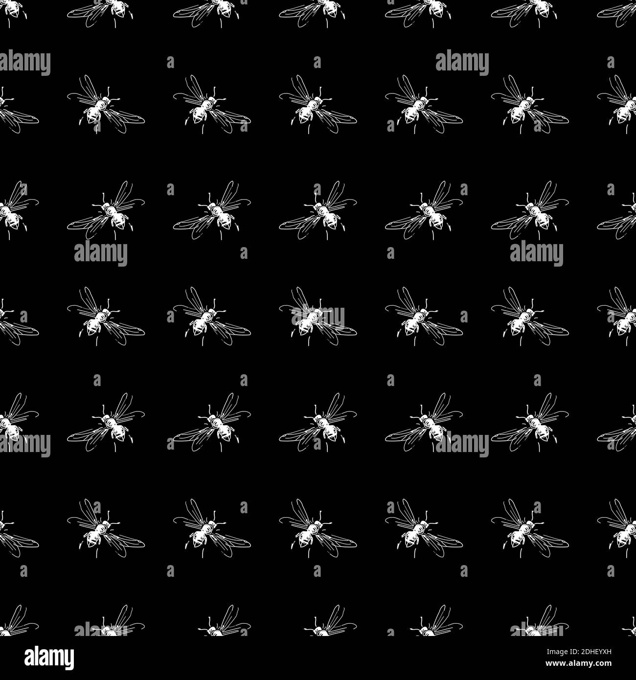 Simple seamless pattern of freehand sketch of flying bees, drawn and ...
