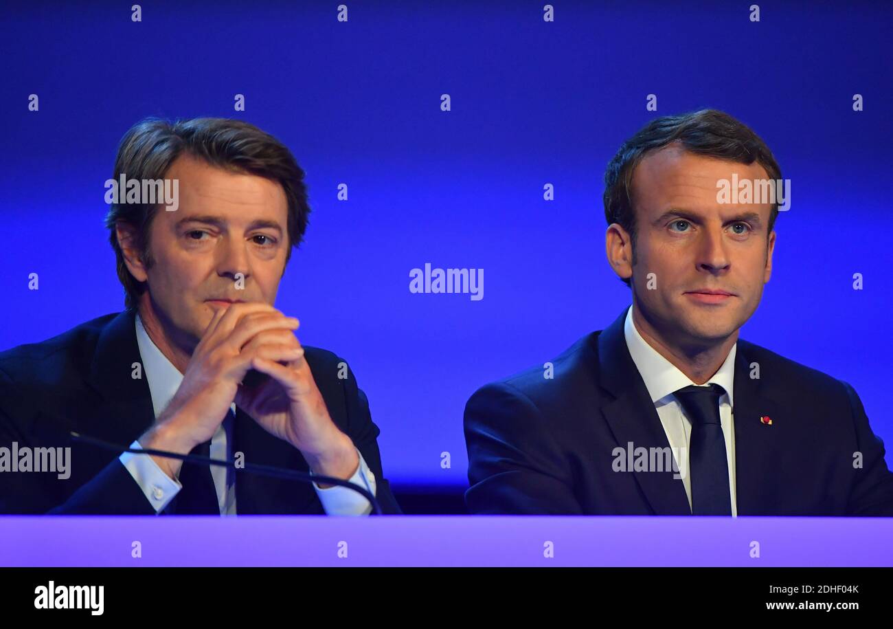 French President Emmanuel Macron and Mayor of Troyes and President of ...