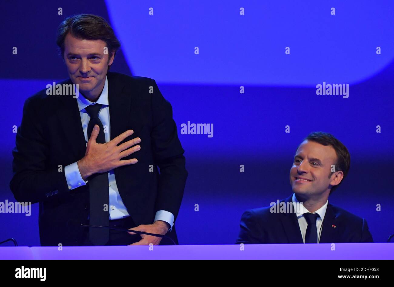 French President Emmanuel Macron and Mayor of Troyes and President of ...