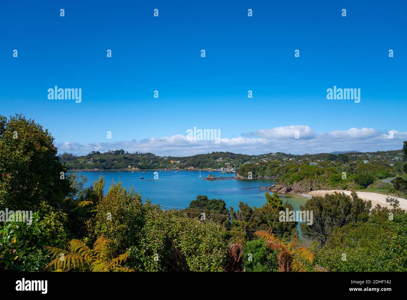 View of bay below, beautiful scenic beaches of Stewart Island Stock ...