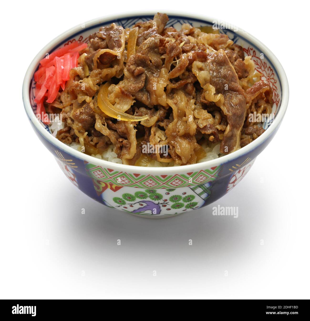 homemade gyudon, japanese beef bowl isolated on white background Stock ...
