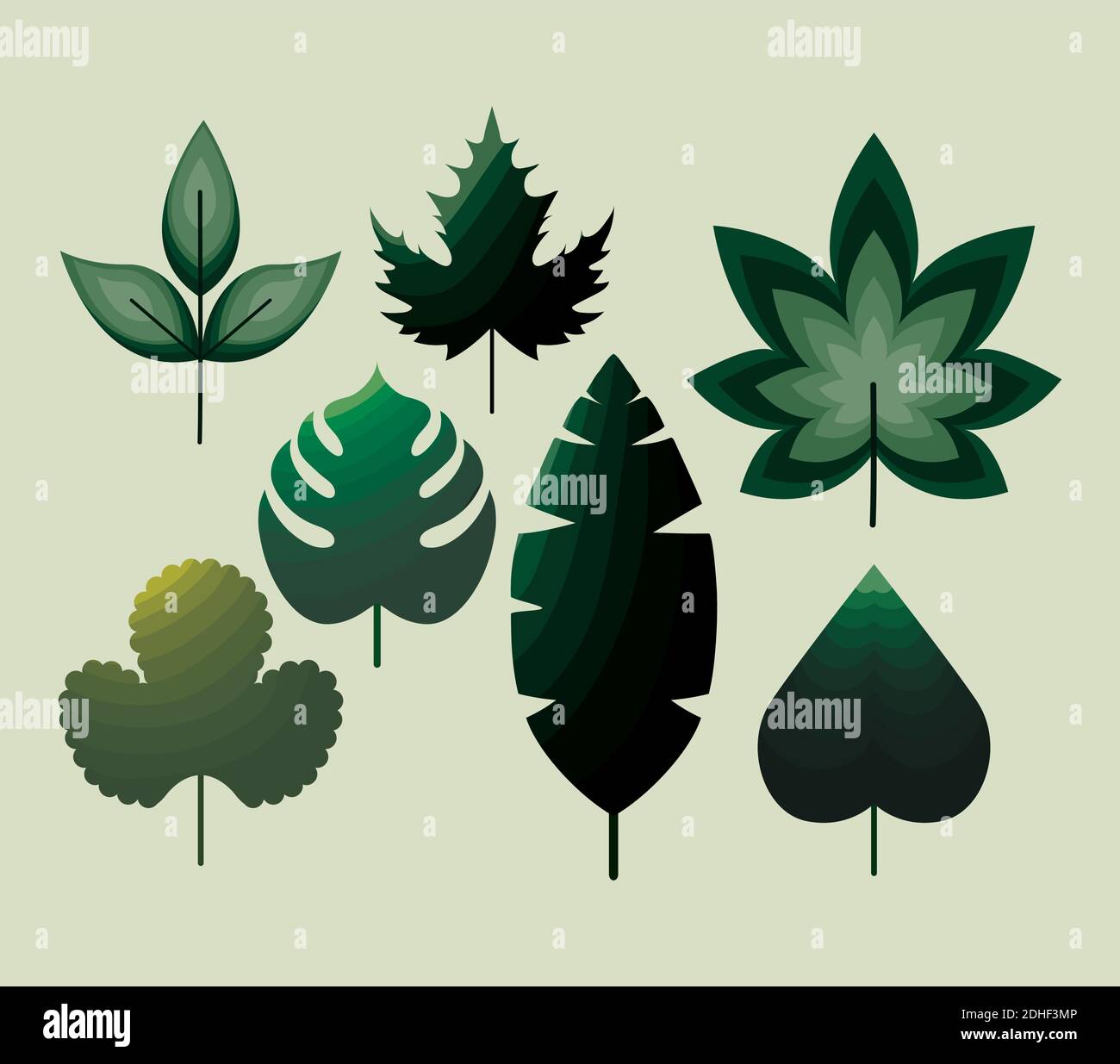 bundle of leaves icons with green color Stock Vector Image & Art - Alamy