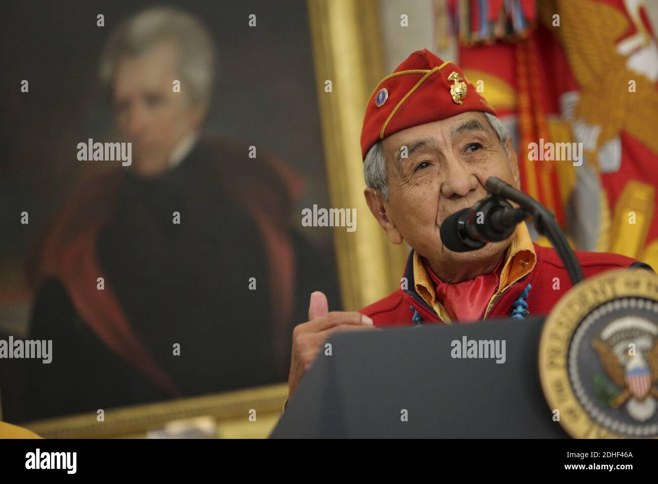 Navajo code talker, Peter MacDonald speaks during an event hosted by ...