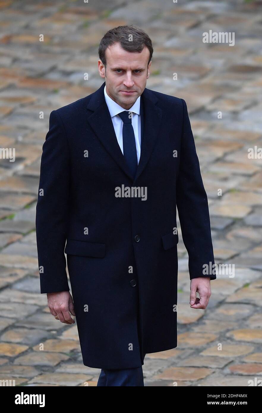 French President Emmanuel Macron during a military ceremony at the ...