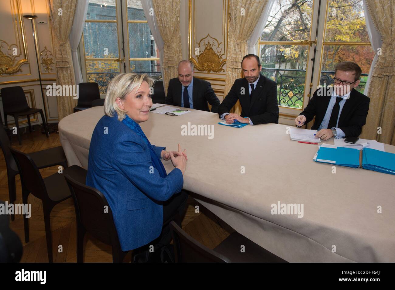 Prime Minister Edouard Philippe meets Mme Marine Le Pen At the Hotel ...