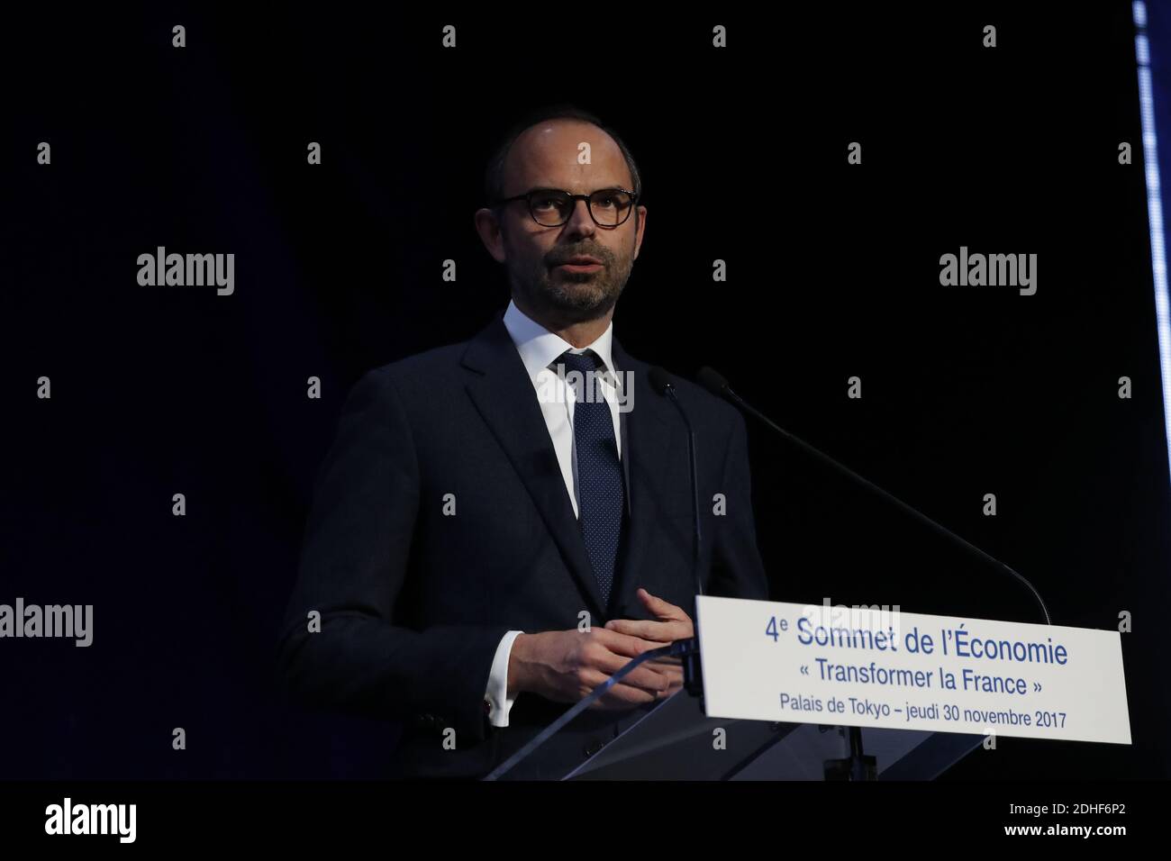 French Prrime Minister Edouard Philippe adressing the 4th Challenges's ...