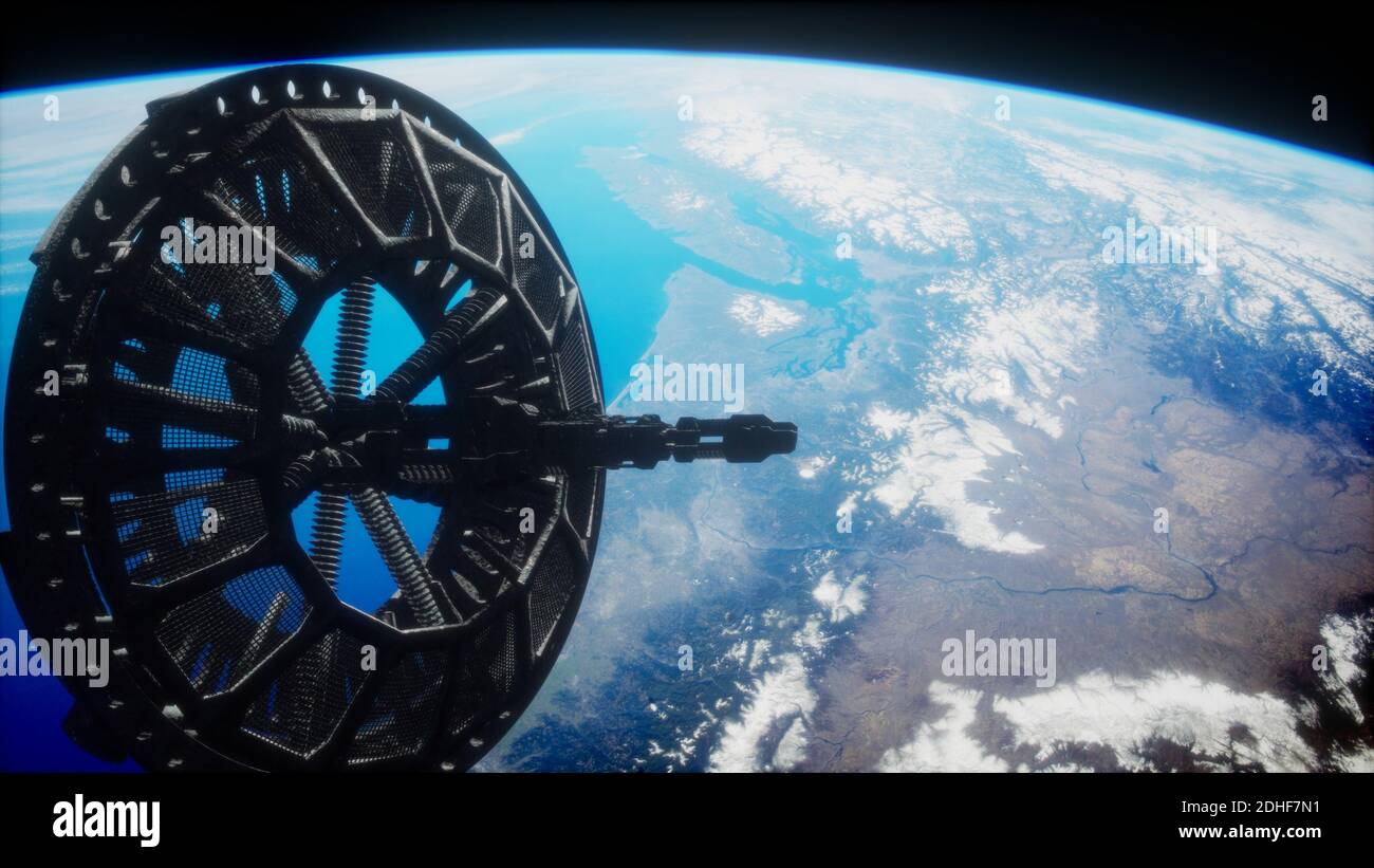 Futuristic Space satellite orbiting the earth Stock Photo - Alamy