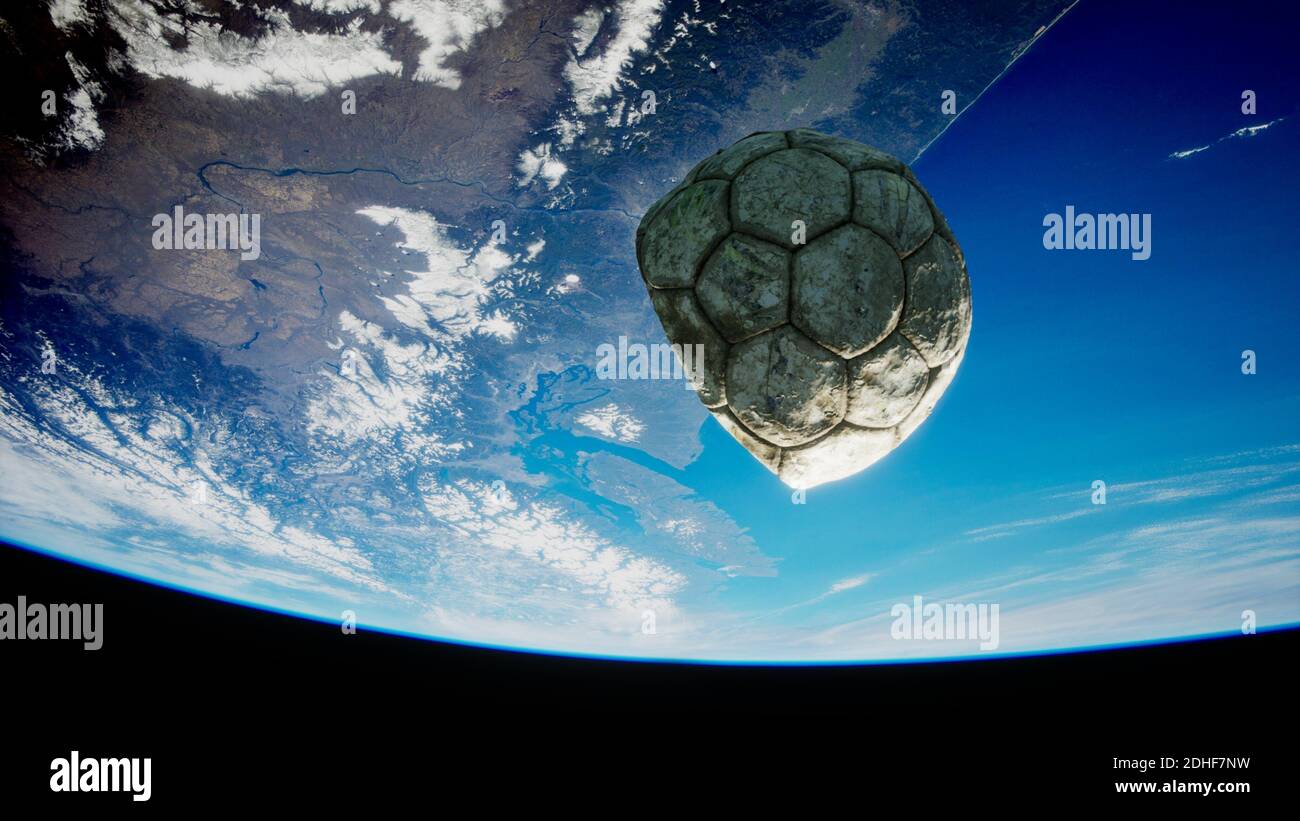 Old soccer ball in space on Earth orbit Stock Photo - Alamy