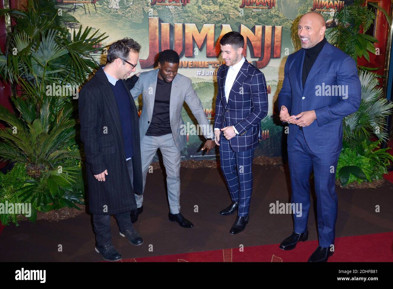 Jake Kasdan, Kevin Hart, Nick Jonas and Dwayne Johnson a.k.a. The Rock ...