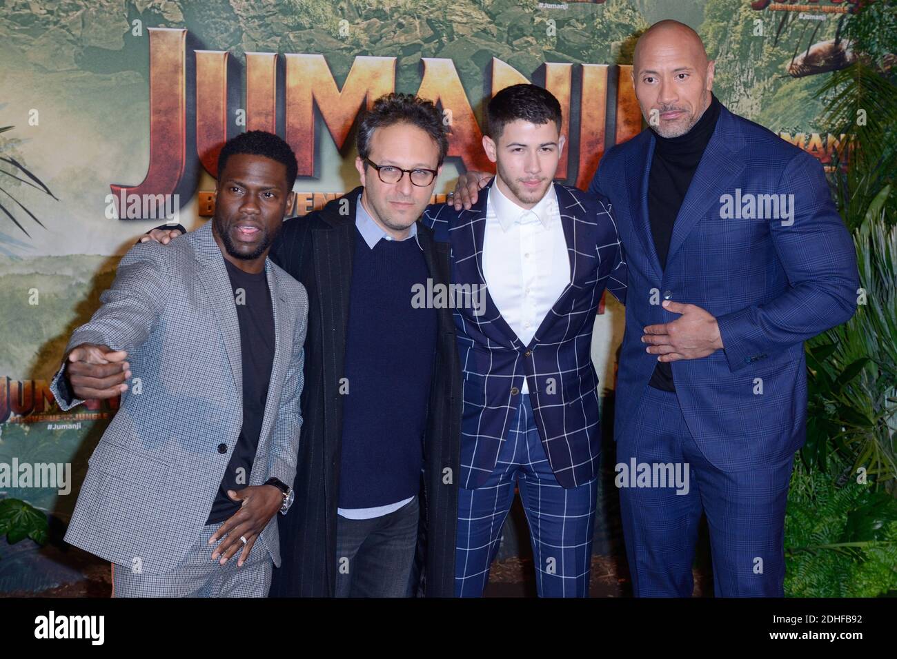 Kevin Hart, Jake Kasdan, Nick Jonas and Dwayne Johnson a.k.a. The Rock ...