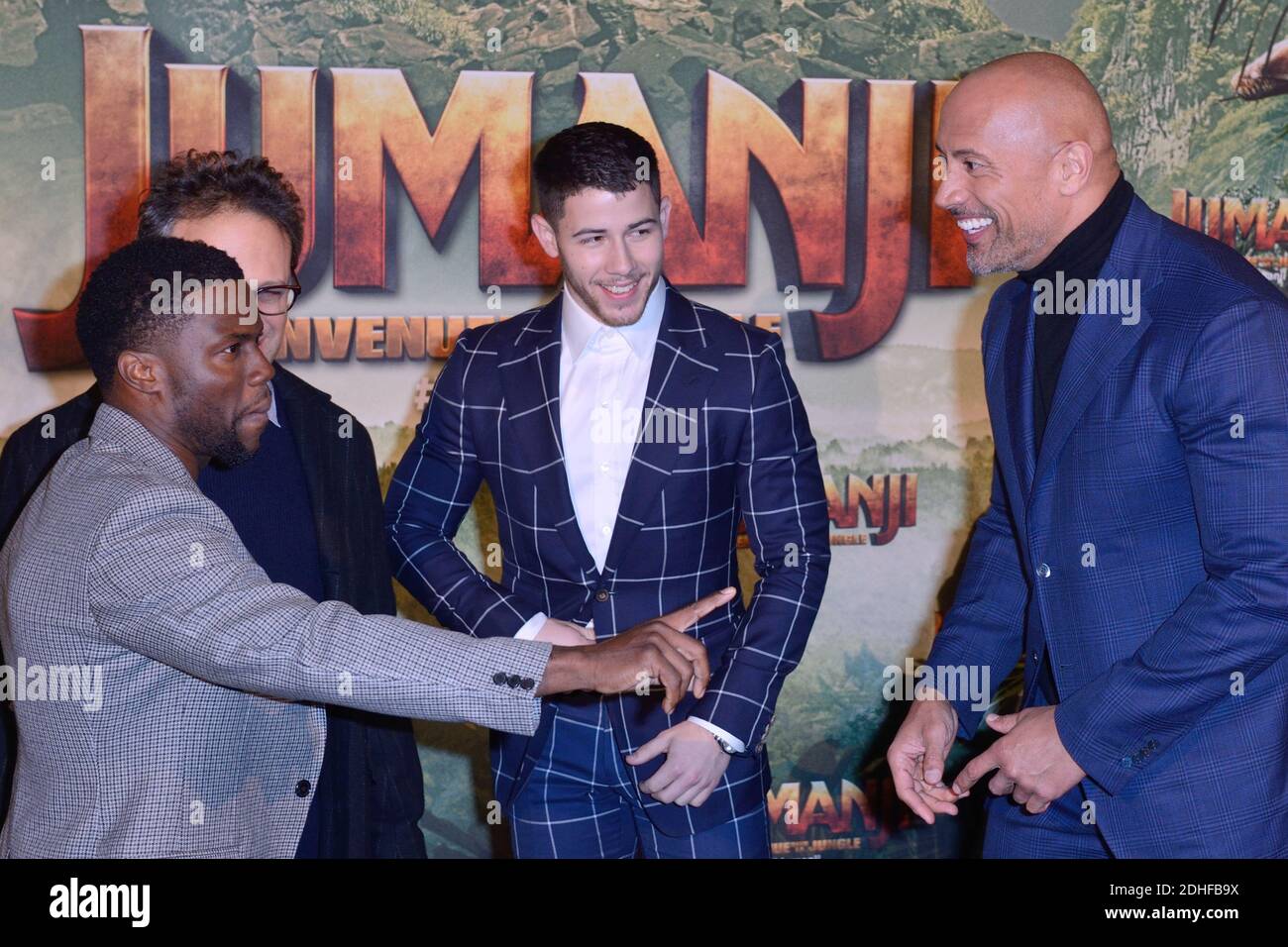 Kevin Hart, Jake Kasdan, Nick Jonas and Dwayne Johnson a.k.a. The Rock ...