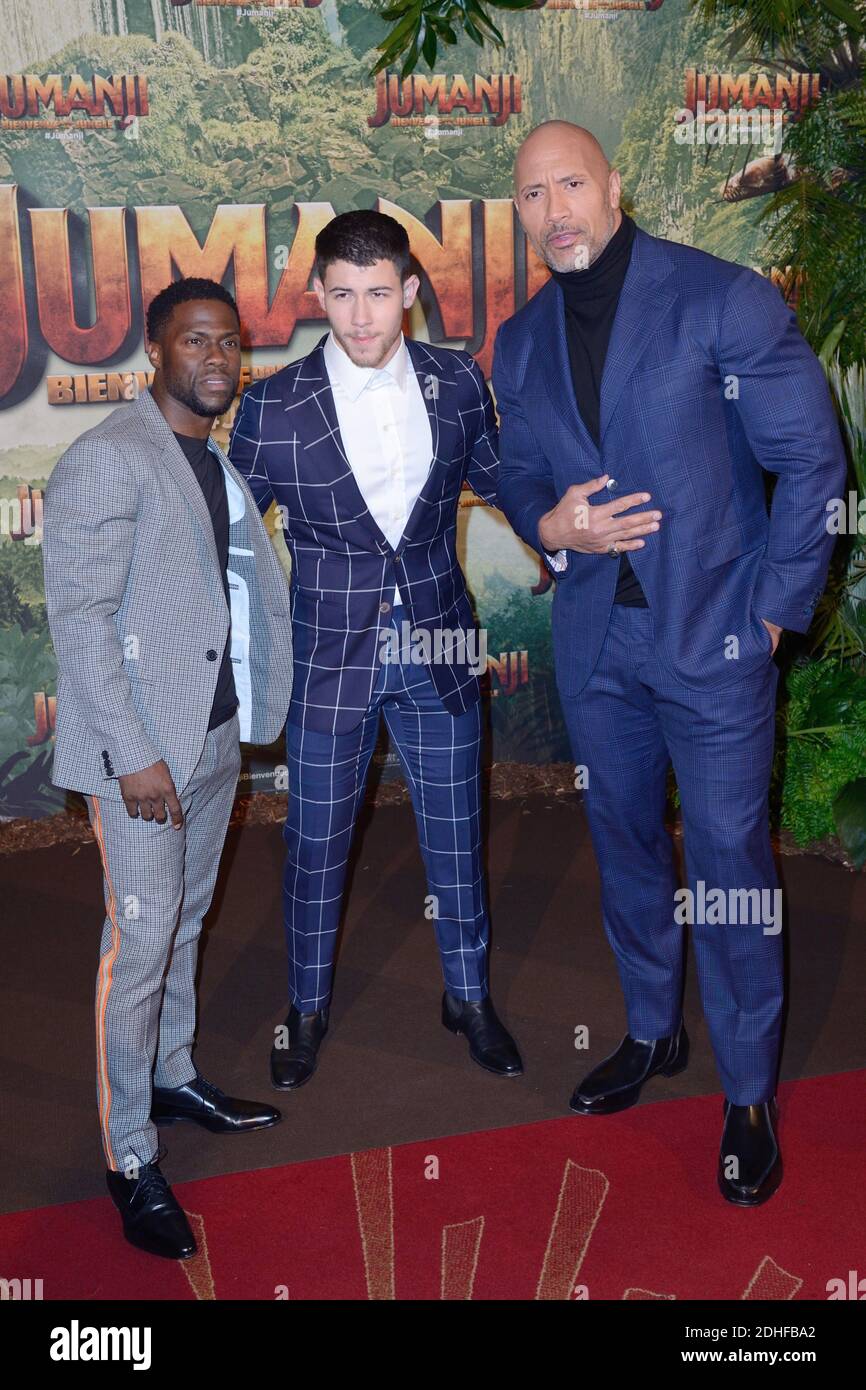 Kevin Hart, Nick Jonas and Dwayne Johnson a.k.a. The Rock attending the ...