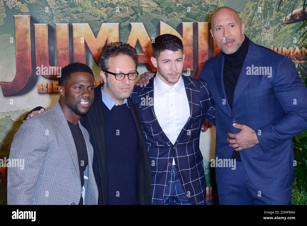 Kevin Hart, Jake Kasdan, Nick Jonas and Dwayne Johnson a.k.a. The Rock ...