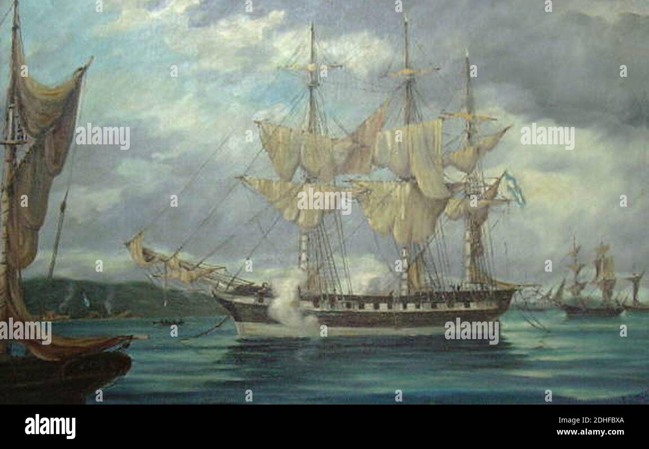 La fragata Heroína en Puerto Soledad Stock Photo - Alamy