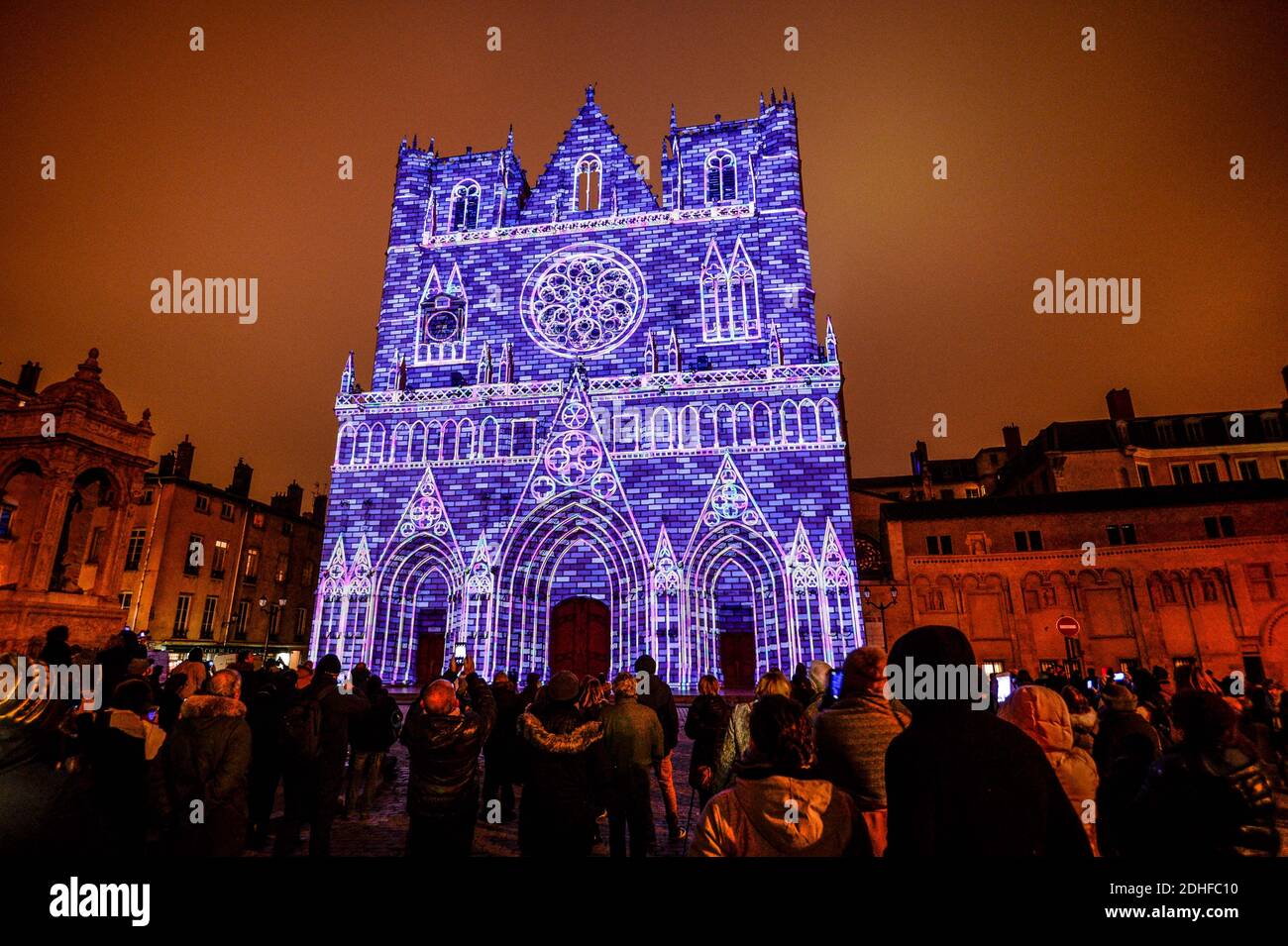 Cathedrale Saint Jean hosting a light show during light rehearsals on ...
