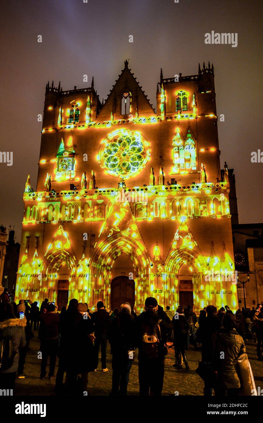 Cathedrale Saint Jean hosting a light show during light rehearsals on ...