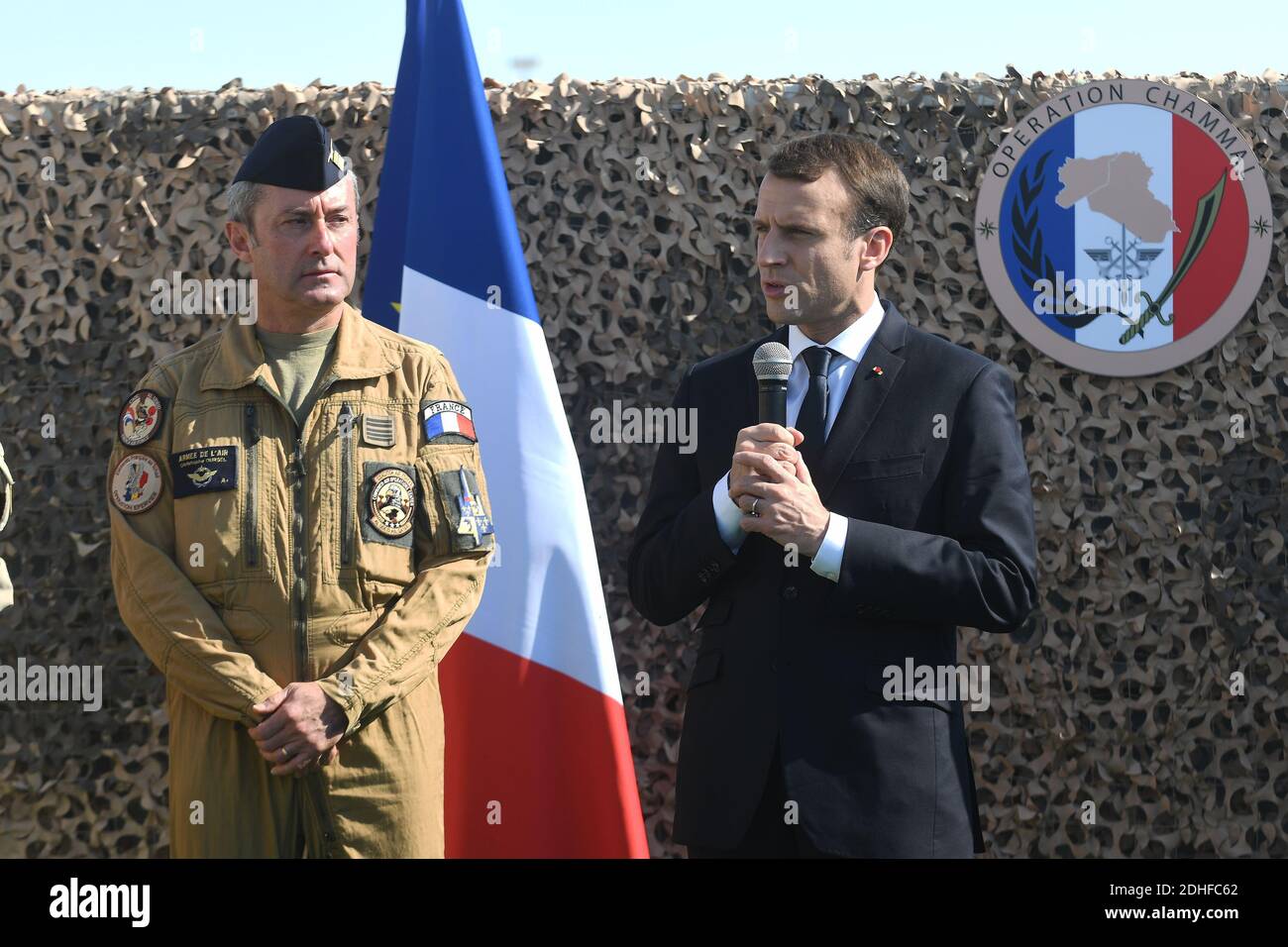 French president Emmanuel Macron meets with French soldiers, part of ...