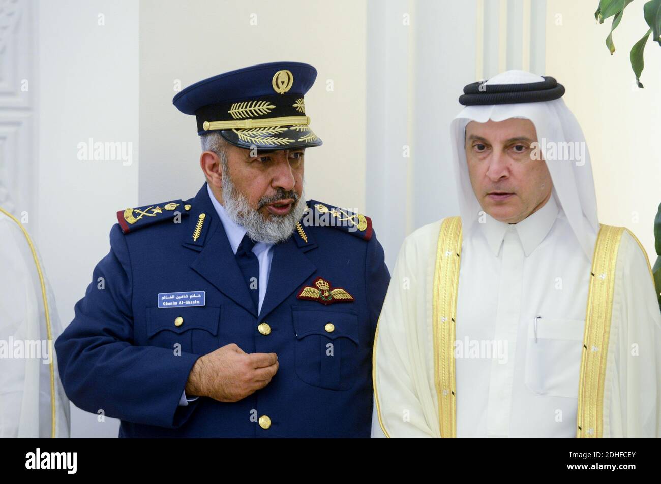 Akbar Al Baker, CEO of Qatar Airways (right) attends a ceremony of ...