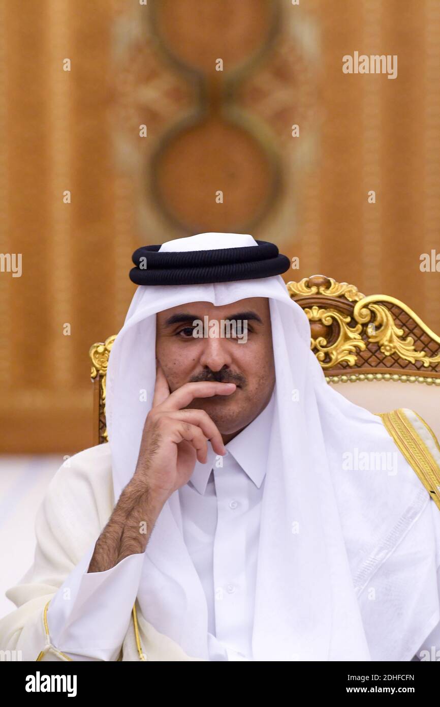 Emir of Qatar Tamim Bin Hamad Al Thani seen during a ceremony of ...