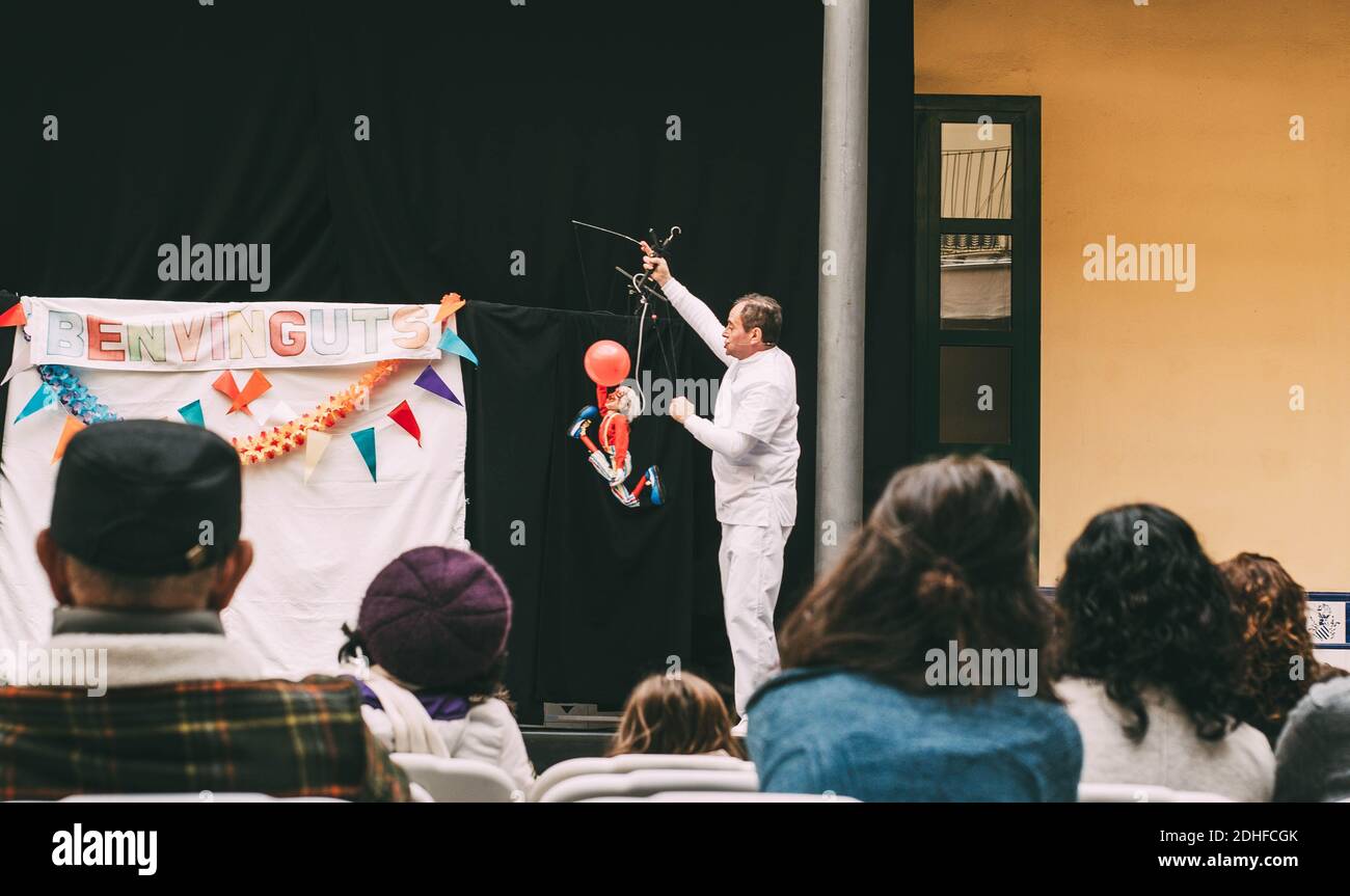 VALENCIA, SPAIN - Jan 26, 2020: Public Watching String Puppet Show in a ...