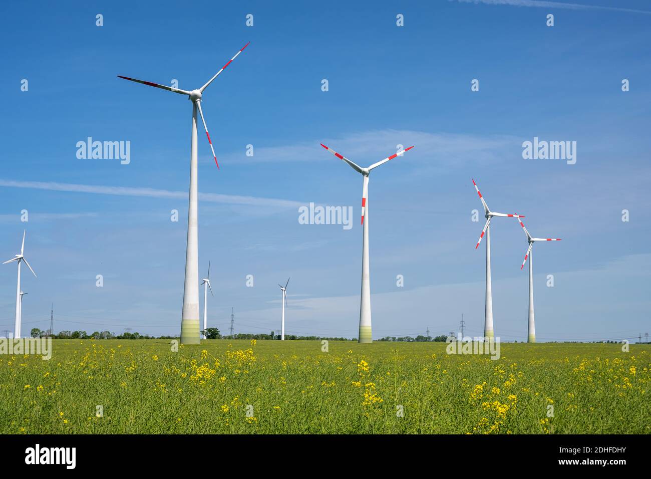 Wind power plants on a sunny day seen in Germany Stock Photo - Alamy