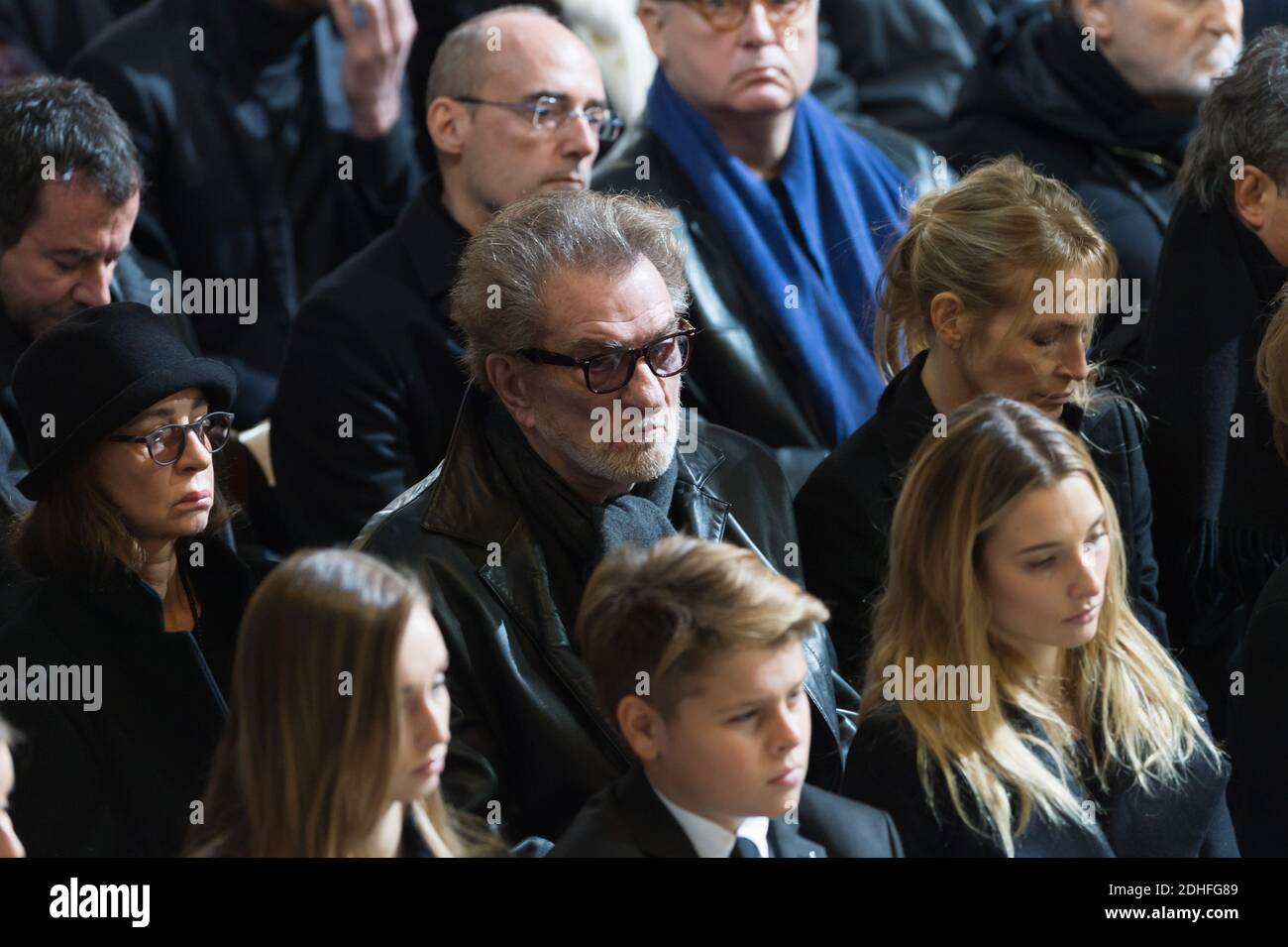 Eddie Mitchell and Estelle Lefebure during Funeral ceremony in tribute ...